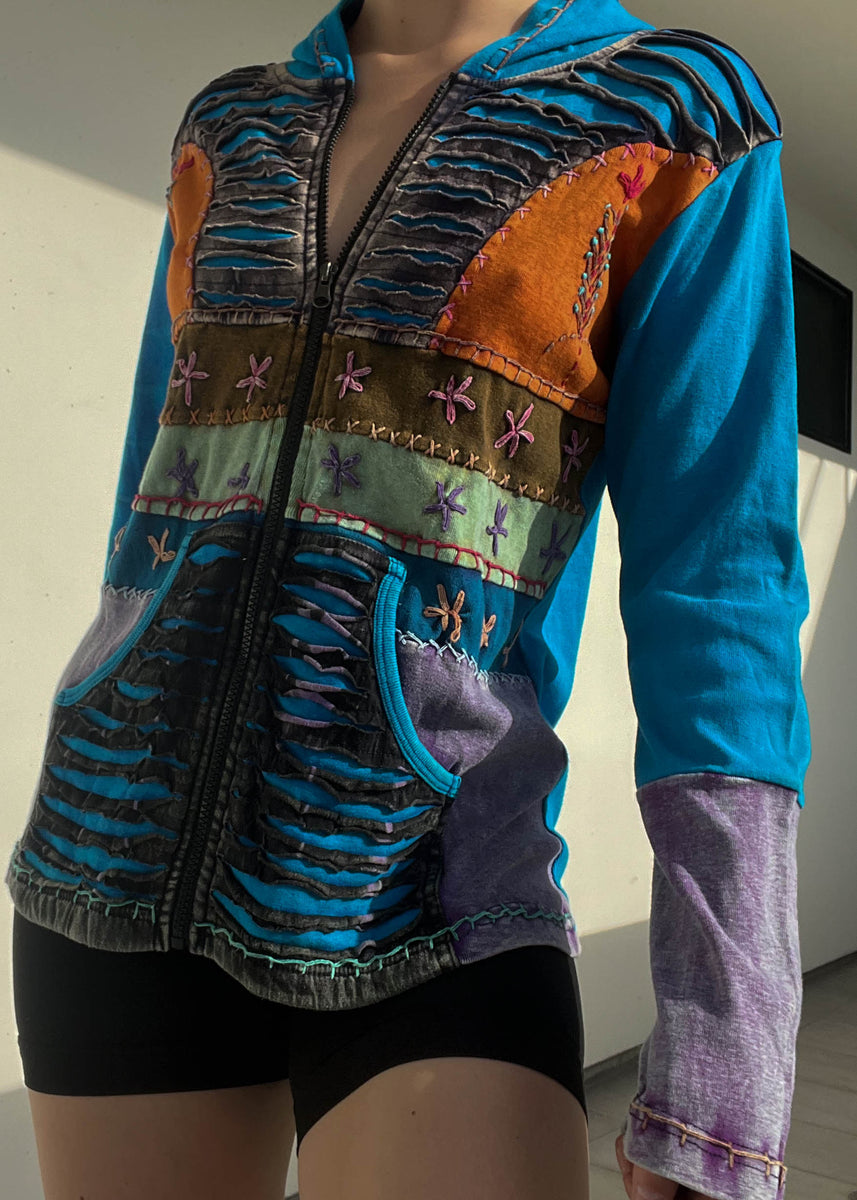 Y2k Patchwork Hoodie Jacket (S-M) – Retro and Groovy