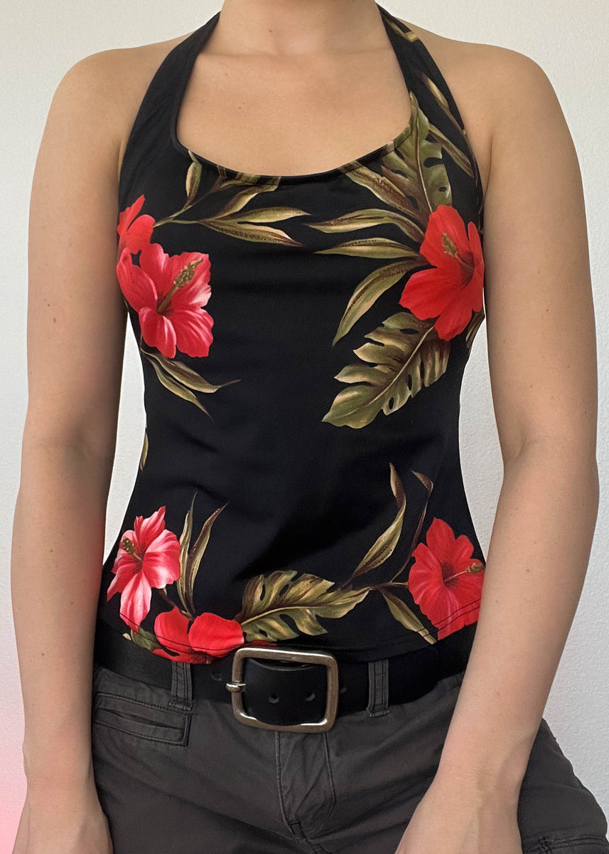 90's Hibiscus Halter Top (S) – Retro and Groovy