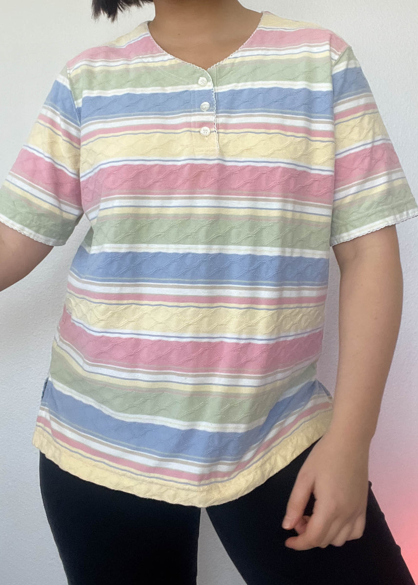 80's Pastel Striped Tee (L) – Retro and Groovy