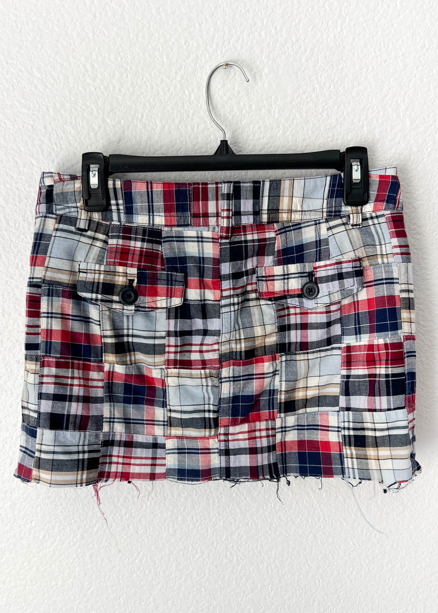 Y2k Patchwork Plaid Mini Skirt (M) – Retro and Groovy