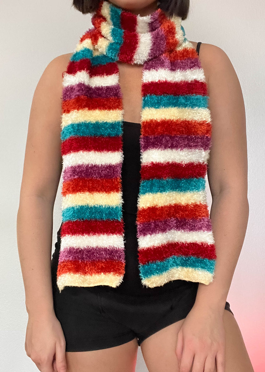 Y2k Fuzzy Striped Scarf – Retro and Groovy