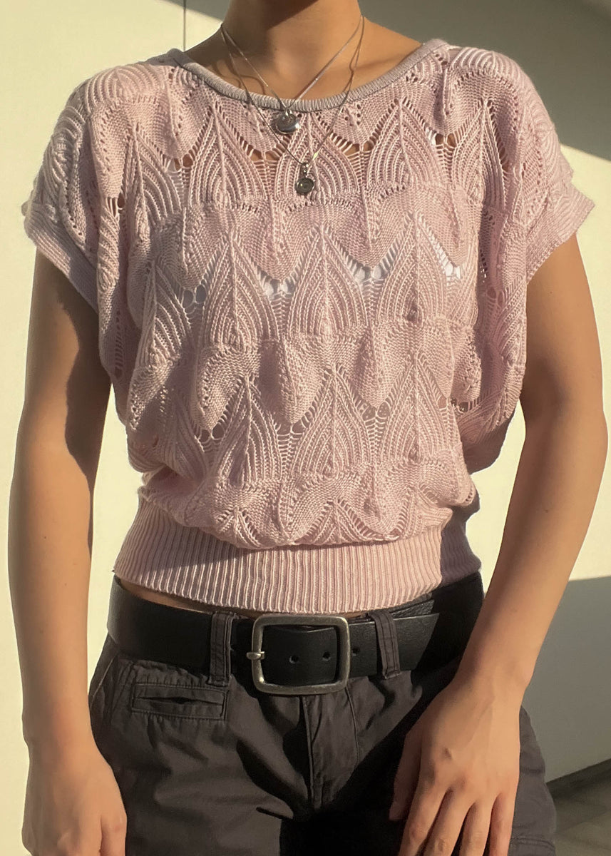 Y2k Blush Crochet Top (M) – Retro and Groovy