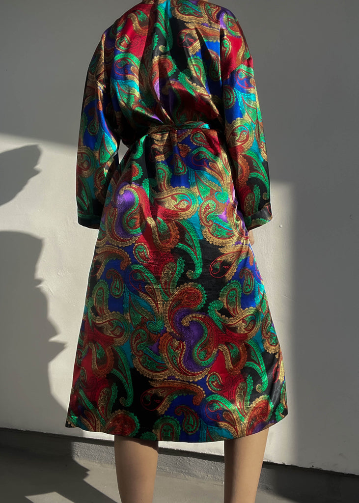 80's Rainbow Paisley Silky Robe (M) – Retro and Groovy