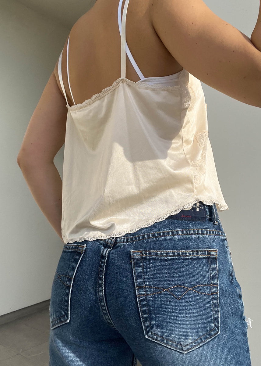 80's Cream Rosebud & Lace Camisole (L) – Retro and Groovy