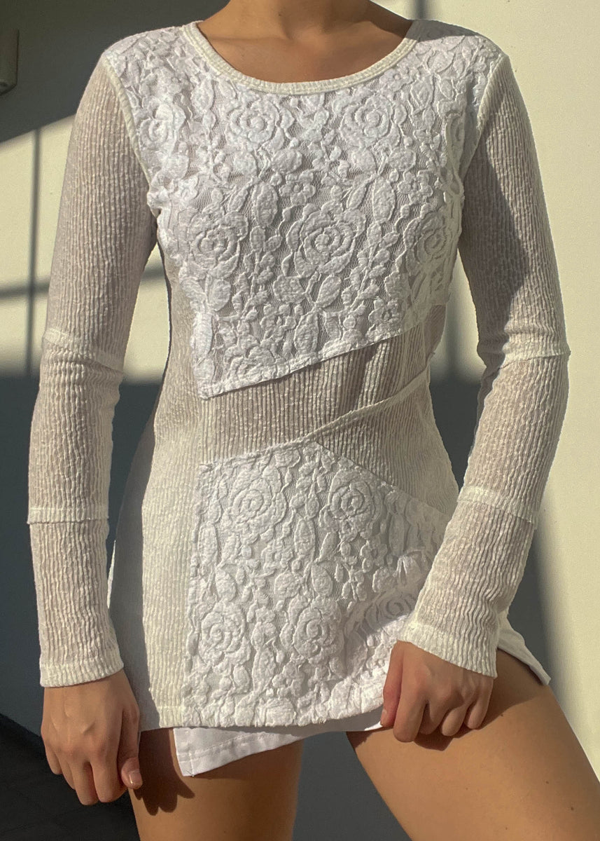 Y2k White Patchwork Long Sleeve (S) – Retro and Groovy