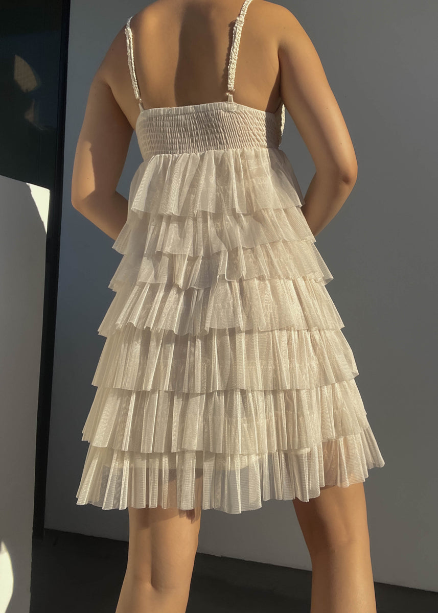Cream Crochet & Mesh Ruffle Dress (S) – Retro and Groovy