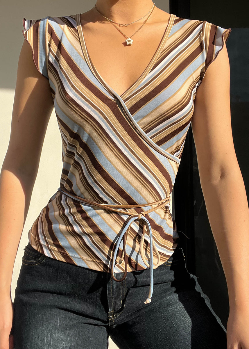 Y2k Striped Wrap Top (S) – Retro and Groovy