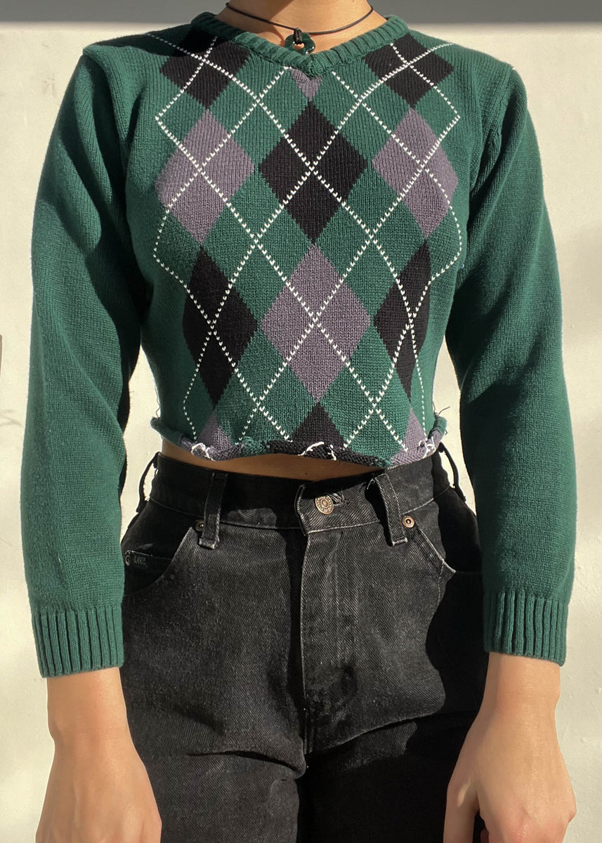 Y2k Forest Green Argyle Knit (XS) – Retro and Groovy