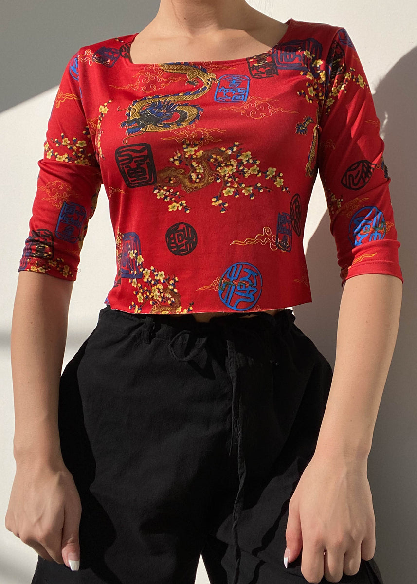 90's Red Dragon Print Top (S) – Retro and Groovy