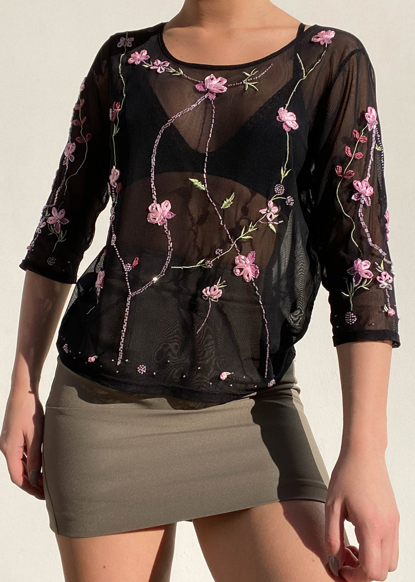 Floral Mesh 90's Top (M) – Retro and Groovy