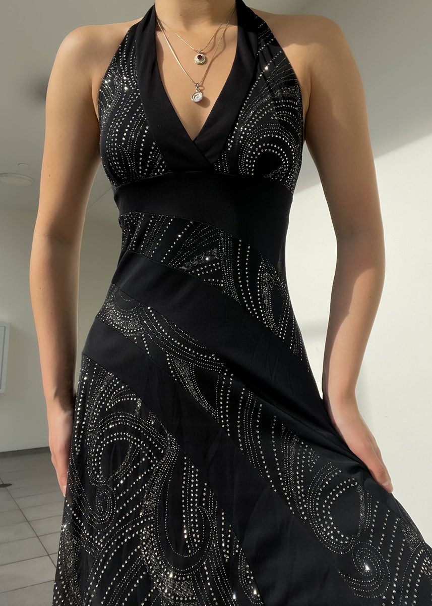 Y2k Black Sparkle Halter Dress (S) – Retro and Groovy